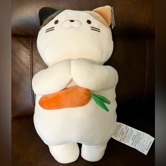 Daiso | Toys | Rare Huge Plush White Brown Cat Doll Soft Stuffed Cat ...